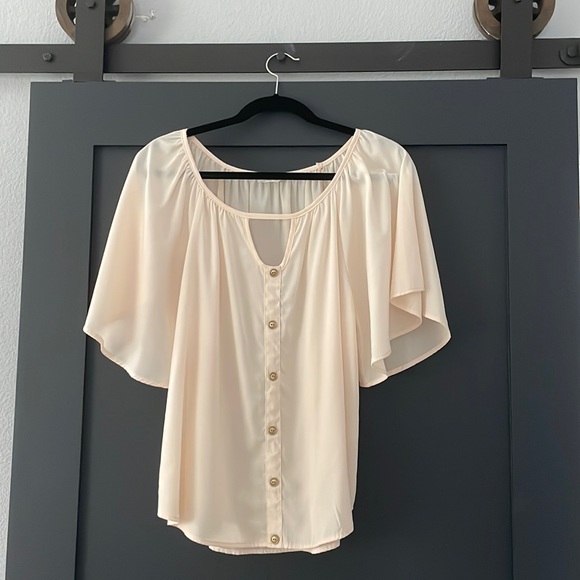 Honey Punch | Tops | Silky Cream Colored Blouse With Gold Button Detail ...
